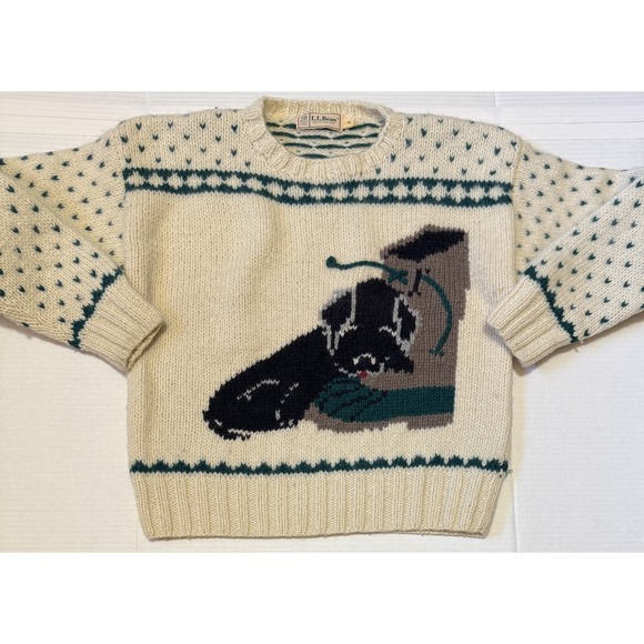 L.L. Bean | Sweaters | Ll Bean Vintage 8s 00 Wool Dog Puppy Black ...